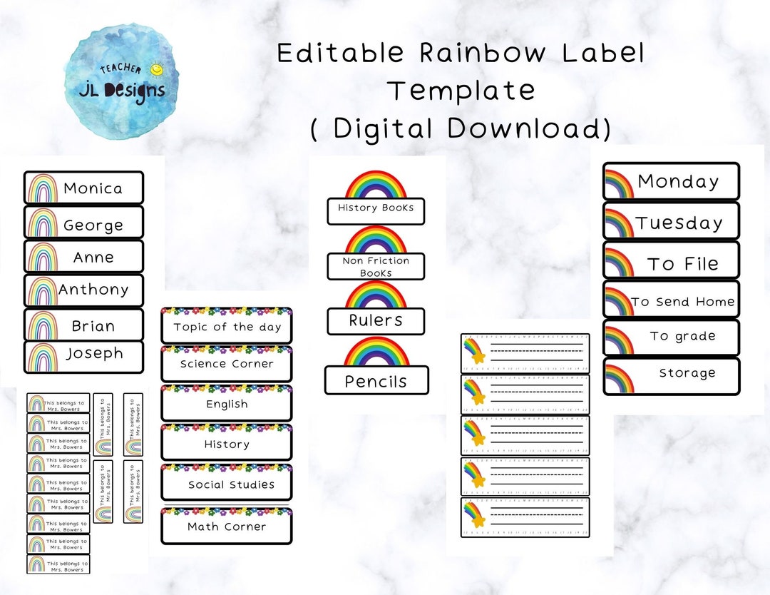 Rainbow Classroom Labels: Editable Name Tags (digital Download) - Etsy