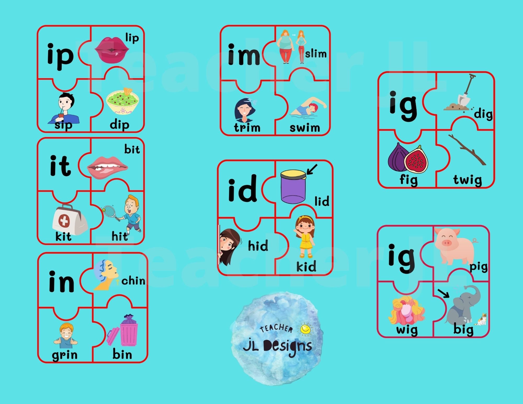 CVC Word Family Flash Cards: Preschool Reading Game (digital Download ...