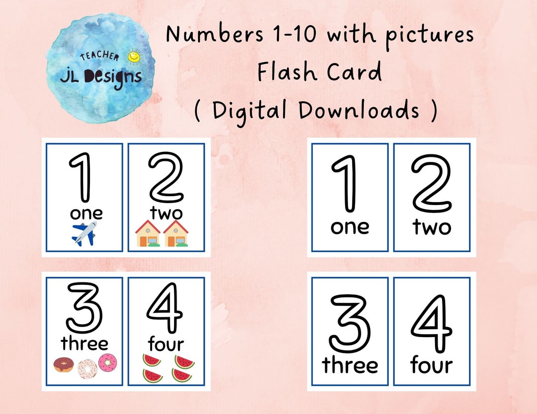Numbers 1-10 Flashcards: Preschool Learning Activity (digital Download ...