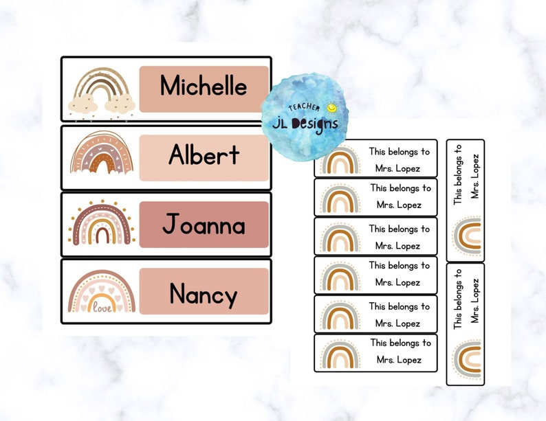 Rainbow Boho Classroom Label, Name Plate, Digital Download and ...