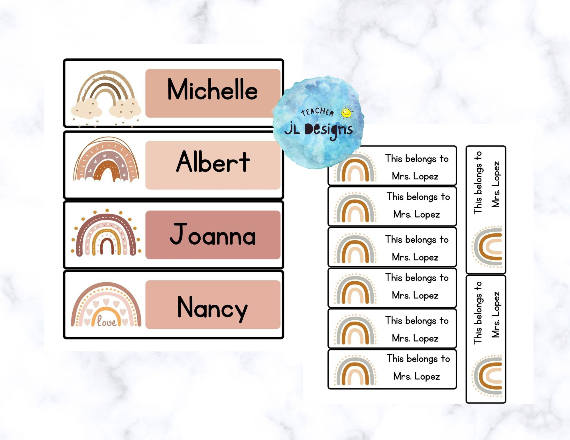 Rainbow Boho Classroom Label, Name Plate, Digital Download and ...