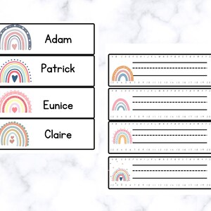 Editable Blue Boho Rainbow Classroom Label, Canva Name Plate, Digital ...