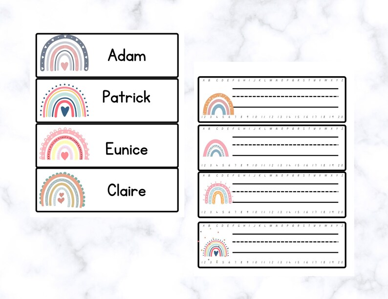 Editable Blue Boho Rainbow Classroom Label, Canva Name Plate, Digital ...