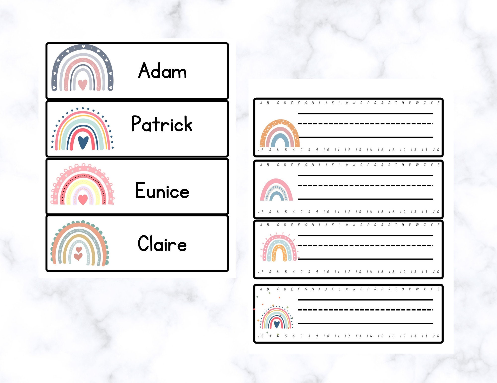 Editable Blue Boho Rainbow Classroom Label, Canva Name Plate, Digital ...