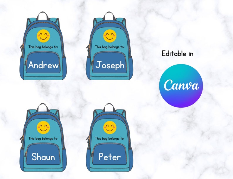 Editable Bag Tags Backpack Tags Diaper Bag Tags School Tags Back to ...