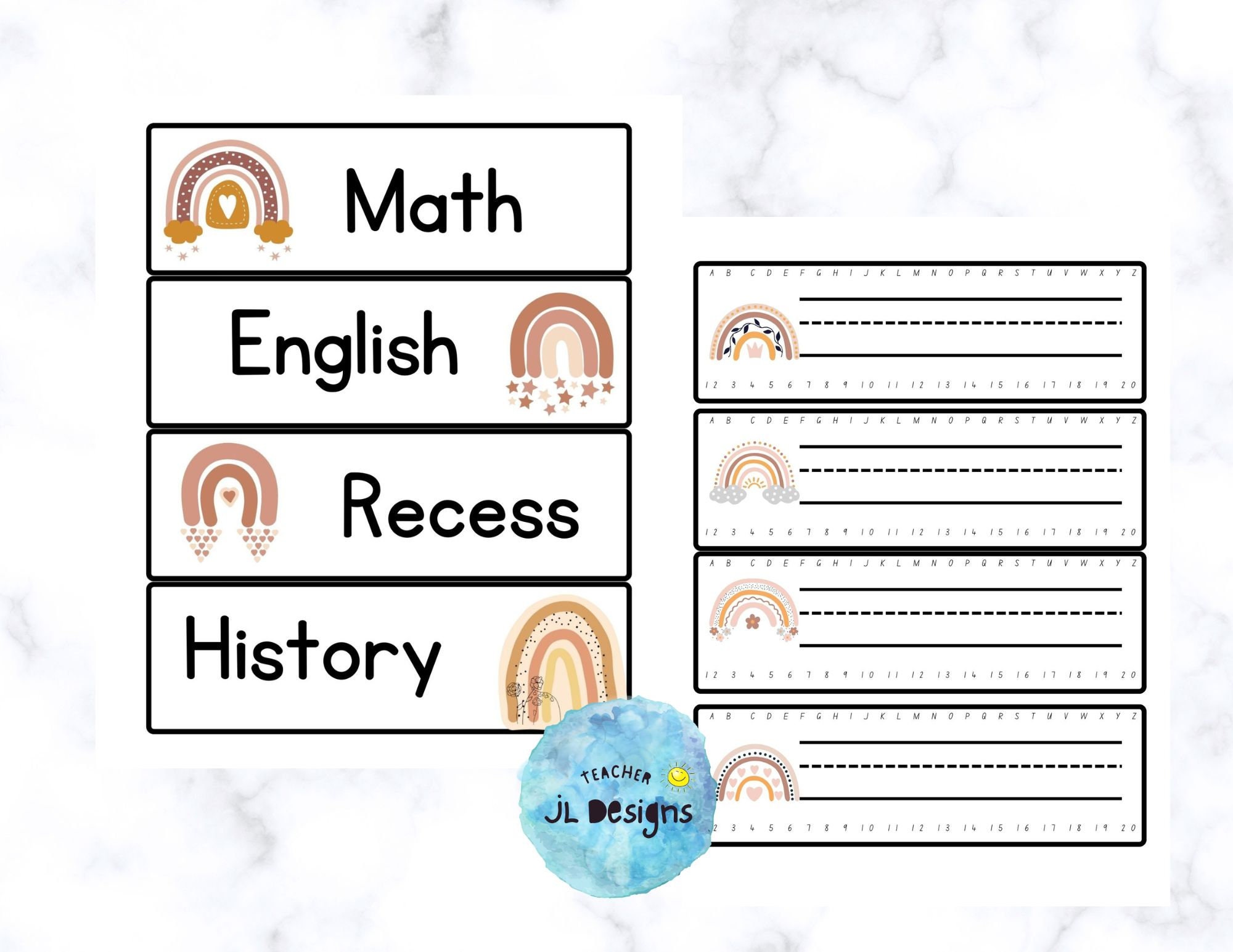 Rainbow Boho Classroom Label, Name Plate, Digital Download and ...