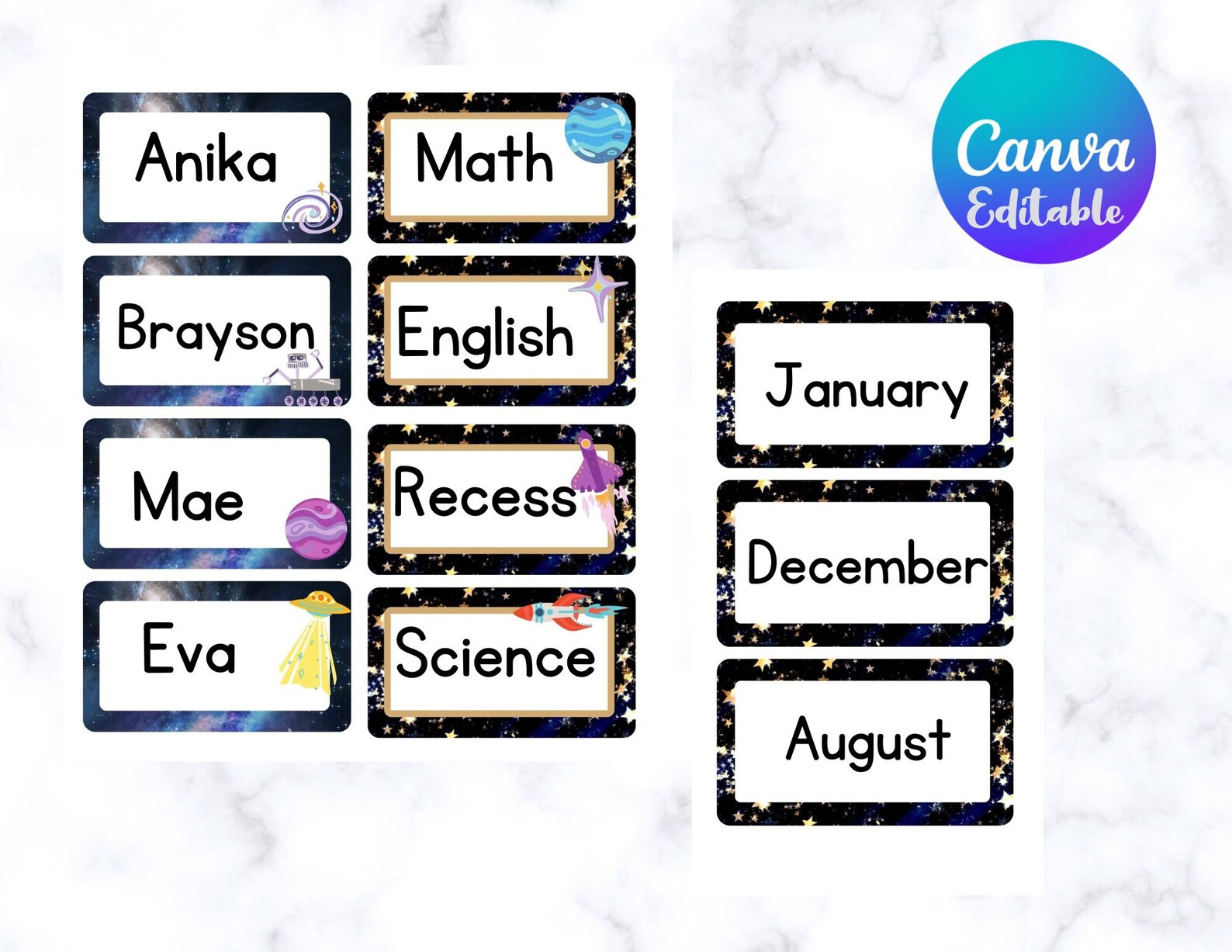 Galaxy Stars Classroom Label, Canva Editable Name Plate, Digital ...