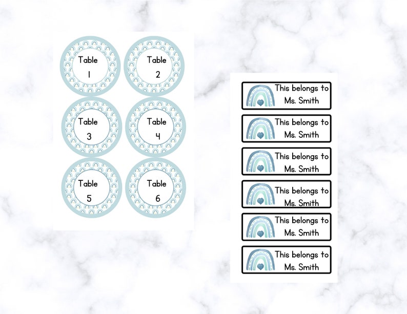 Editable Blue Boho Rainbow Classroom Labels: Canva Name Plates (digital ...