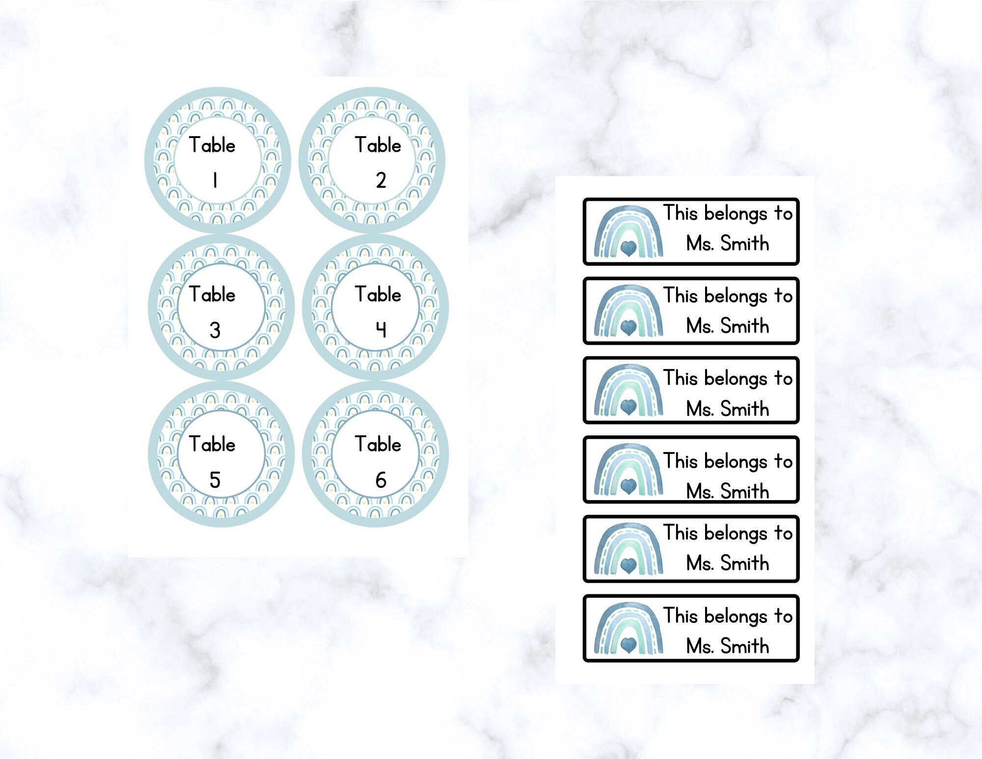 Editable Blue Boho Rainbow Classroom Labels: Canva Name Plates (digital ...