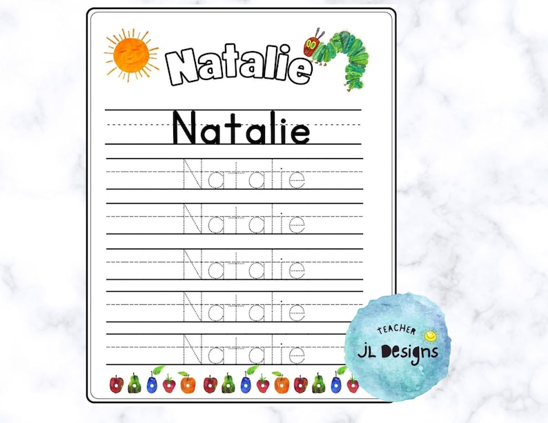 The Very Hungry Caterpillar Name Tracing Worksheet (digital Download ...