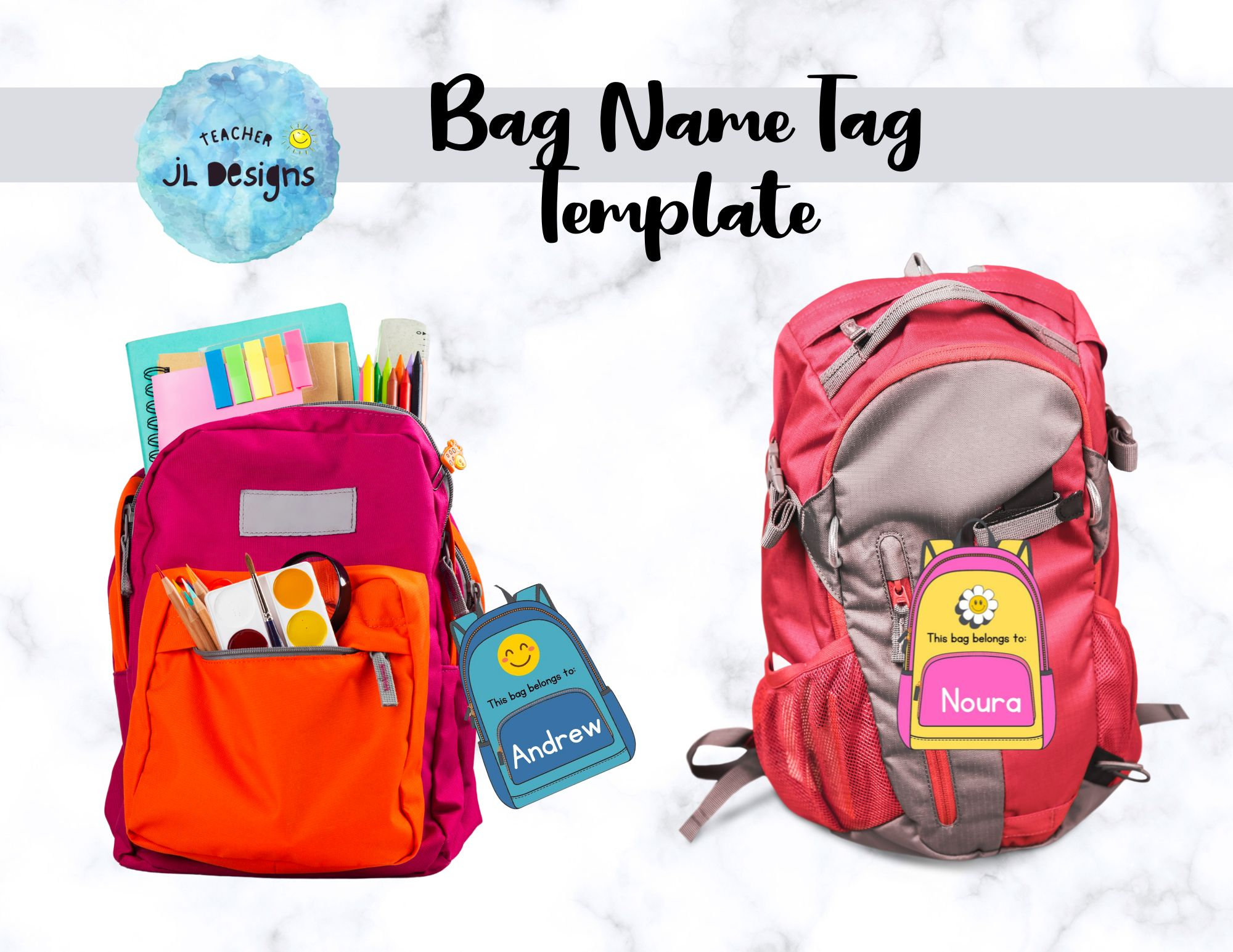 Editable Bag Tags Backpack Tags Diaper Bag Tags School Tags Back to ...