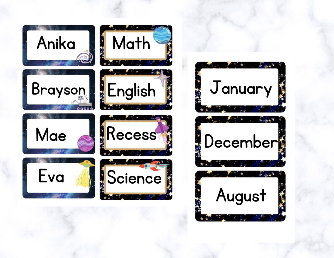 Galaxy Stars Classroom Label, Canva Editable Name Plate, Digital ...
