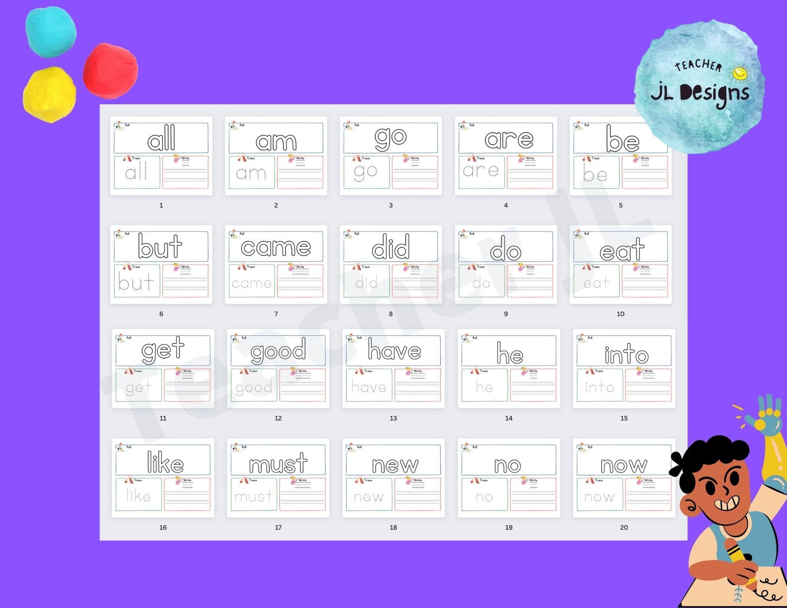 100 Printable Sight Words Worksheet | Play Dough Mat | Tracing and ...