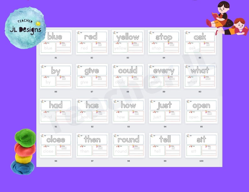 100 Printable Sight Words Worksheet | Play Dough Mat | Tracing and ...