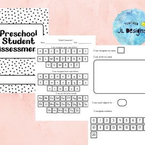 Preschool Kindergarten Assessment Kit: Printable Student Forms (instant ...