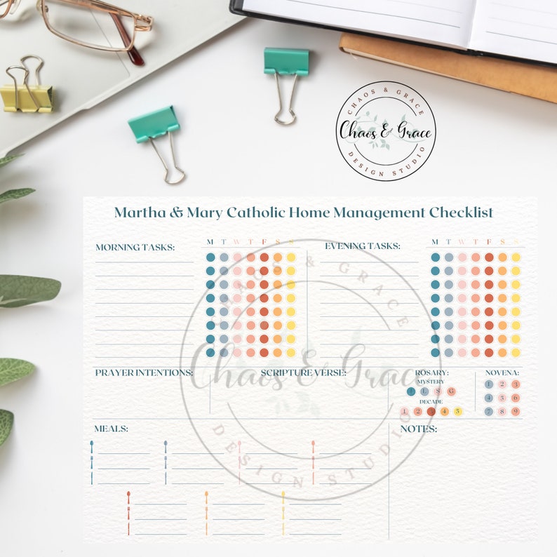 Catholic Home Management Planner, Simple One Page Planner Printable ...