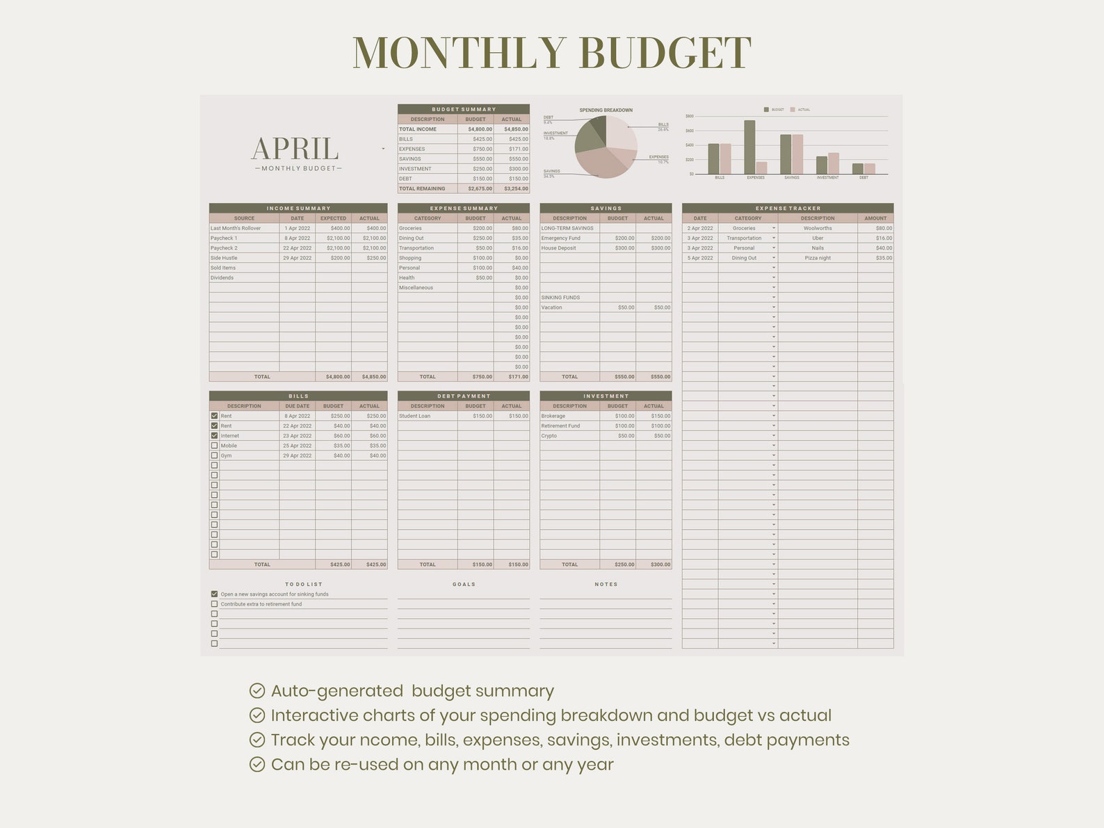 Monthly Budget Spreadsheet Google Sheets Budget Template | Etsy