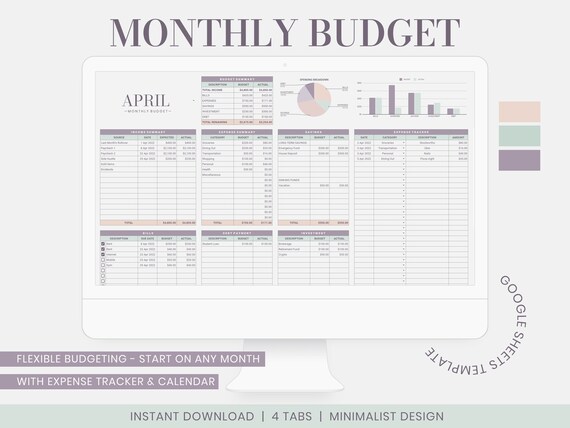 Monthly Budget Spreadsheet Pastel Google Sheets Budget - Etsy