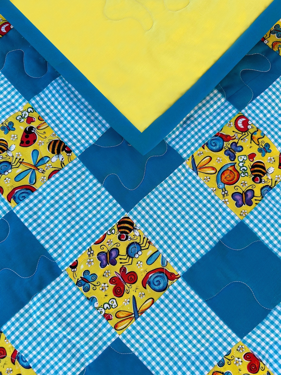 Gender Neutral Baby Quilt, Bugs Baby Quilt, Nature Baby Quilt, Yellow ...