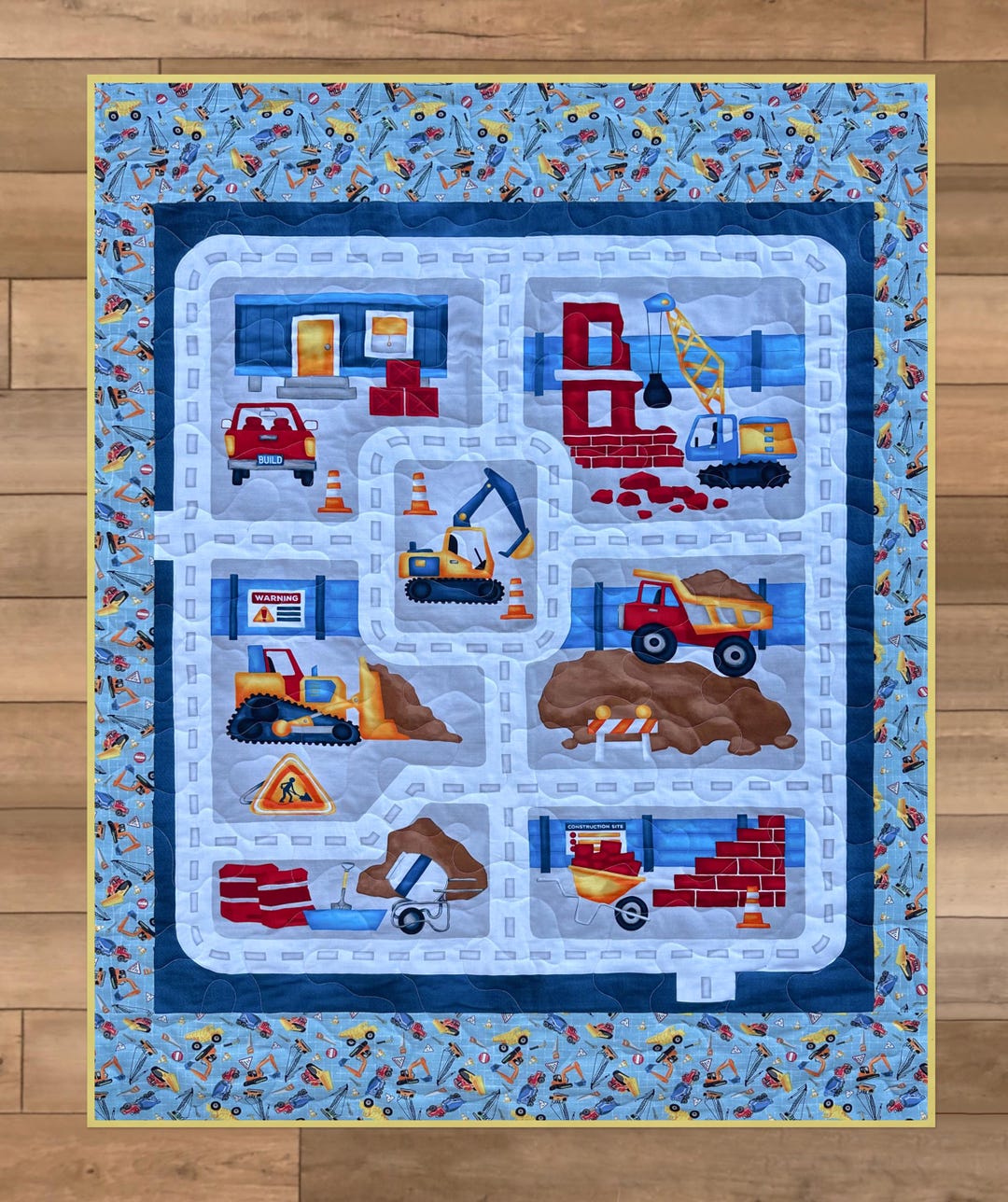 Handmade Construction Vehicle Quilt, City Playmat for Babies and ...