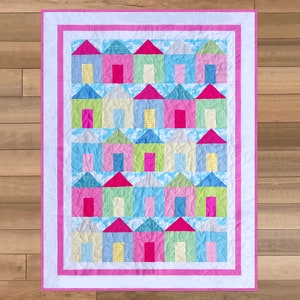 House Pattern Quilt, Woman's Lap Quilt, Large Lap Quilt, Bright Color ...