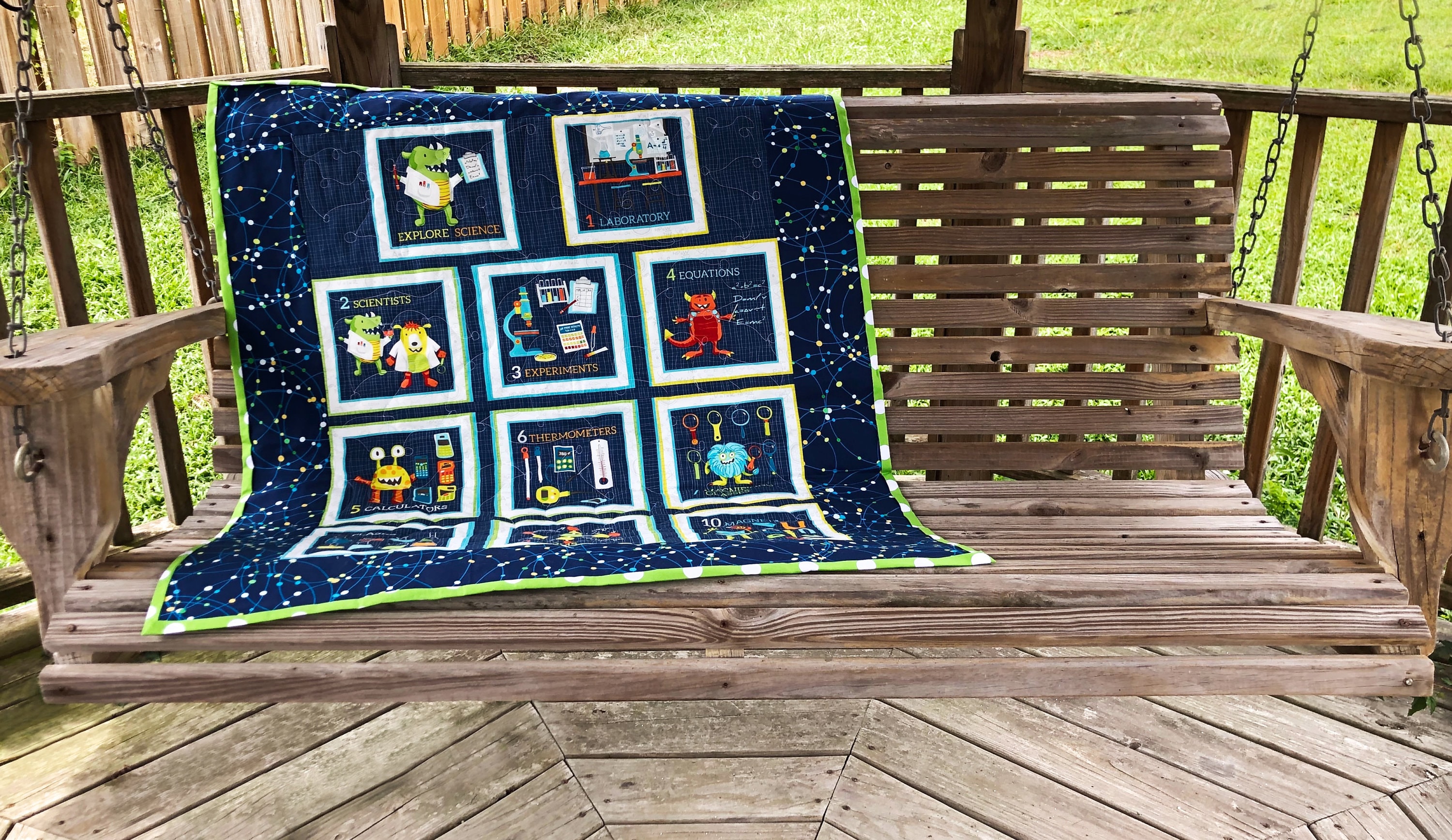 Science Theme Quilt, Monster Toddler Quilt, Science Theme Nursery ...