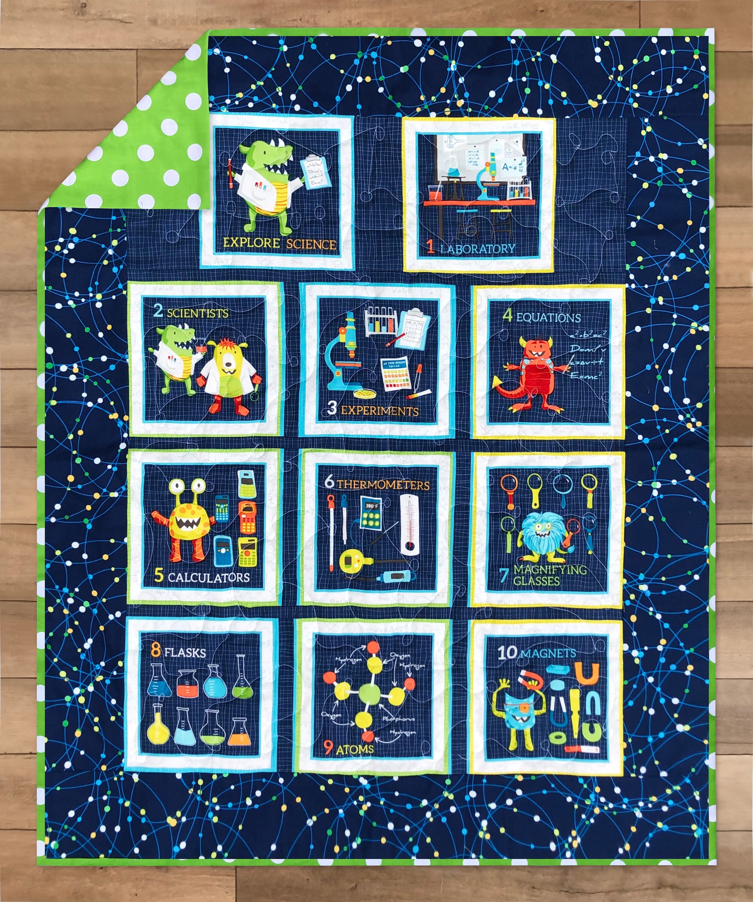 Science Theme Quilt, Monster Toddler Quilt, Science Theme Nursery ...