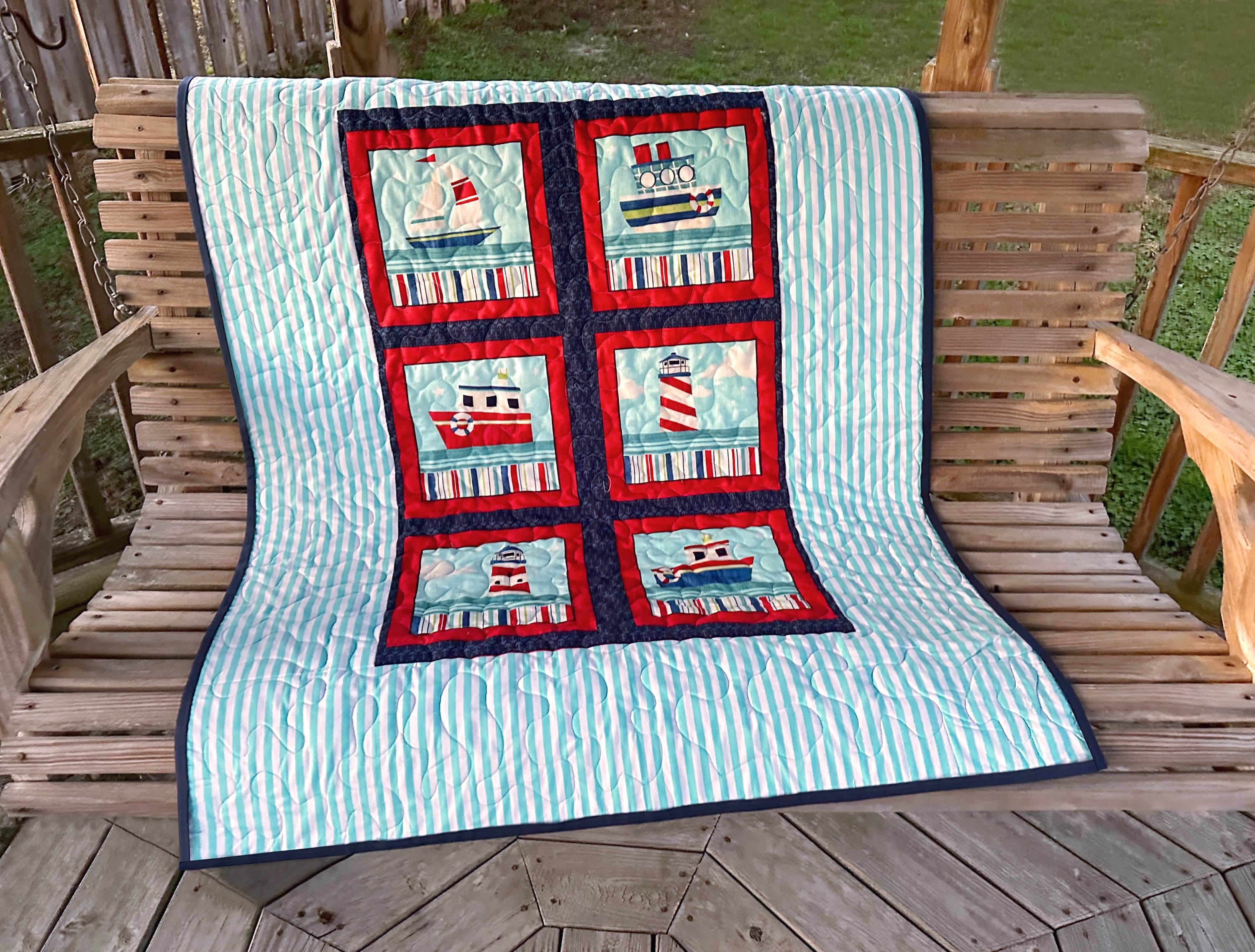 Nautical Themed Quilt, Nautical Lap Quilt, Sailing Theme Gift, Sailing ...