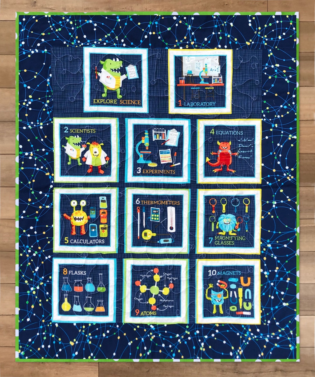 Science Theme Quilt, Monster Toddler Quilt, Science Theme Nursery ...