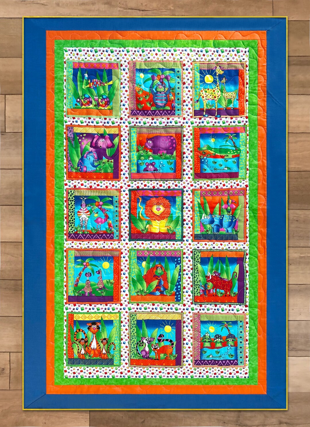 Handmade Jungle Quilt, Jungle Quilt Wall Hang, Jungle Baby Quilt ...