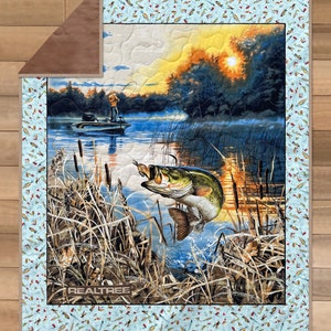 Fishing Lap Quilt, Fish Vacation Lap Quilt, Cabin Quilt, Quilt With ...
