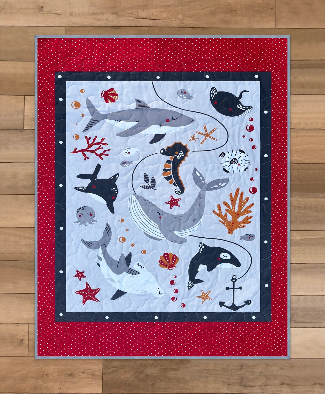 Ocean Animals Quilt, Handmade Ocean Theme Quilt, Ocean Nursery, Baby ...