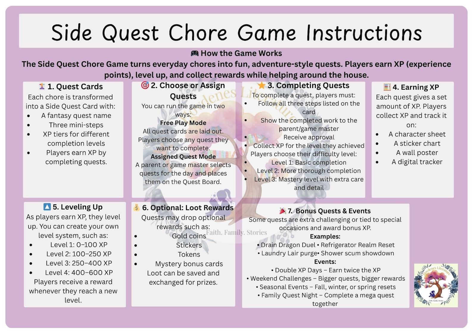 Side Quest Chore Game– Printable XP System, Fantasy Chore Cards, Bonus ...