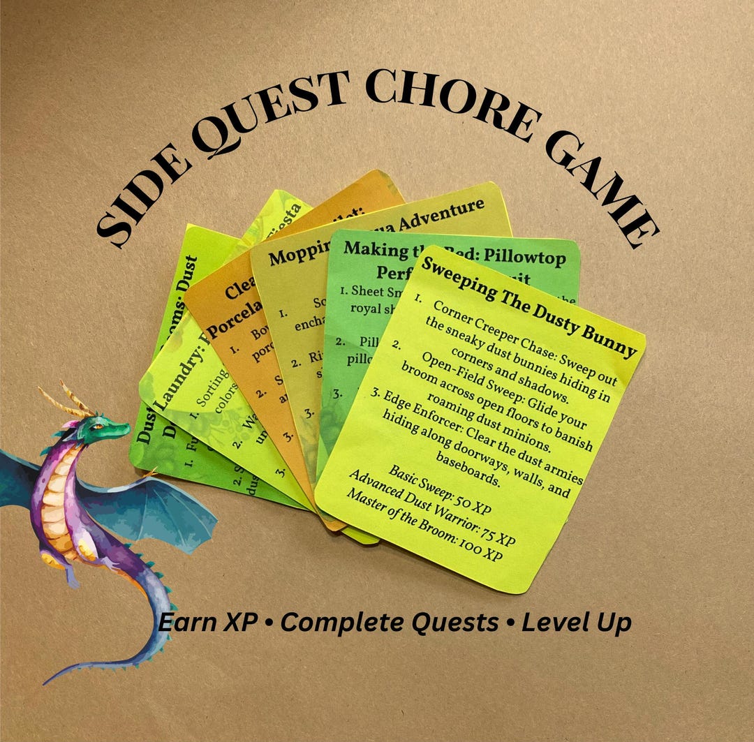 Side Quest Chore Game– Printable XP System, Fantasy Chore Cards, Bonus ...