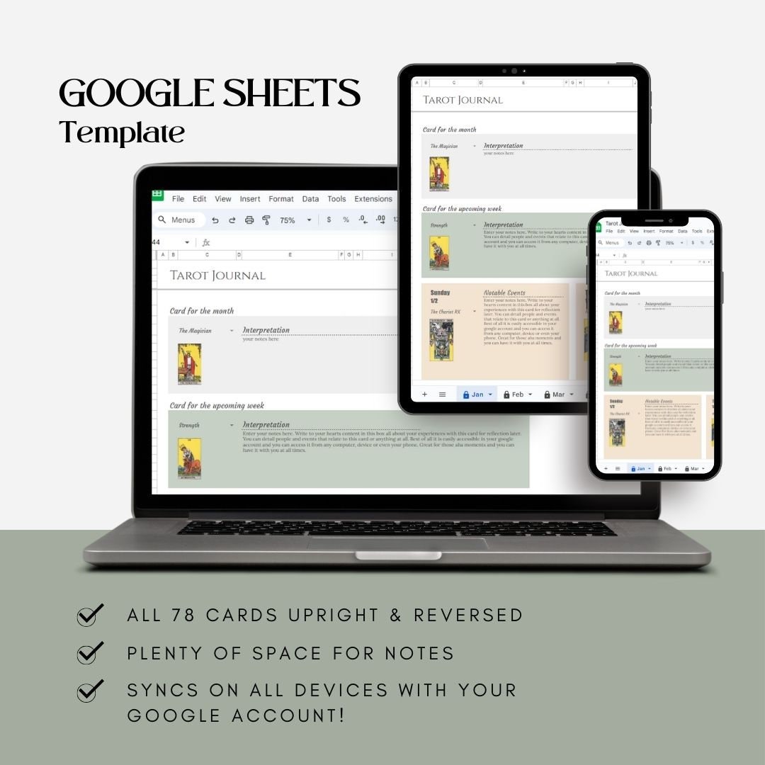 Google Sheets Tarot Journal, Tarot Workbook, Daily, Weekly, Monthly ...