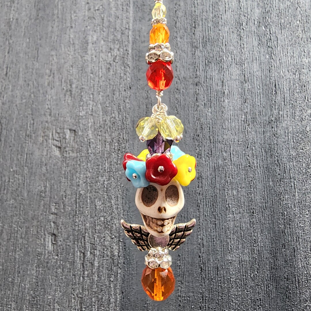 Frida Kahlo Sugar Skull Charm Dia De Los Muertos Zipper Pull Howlite ...