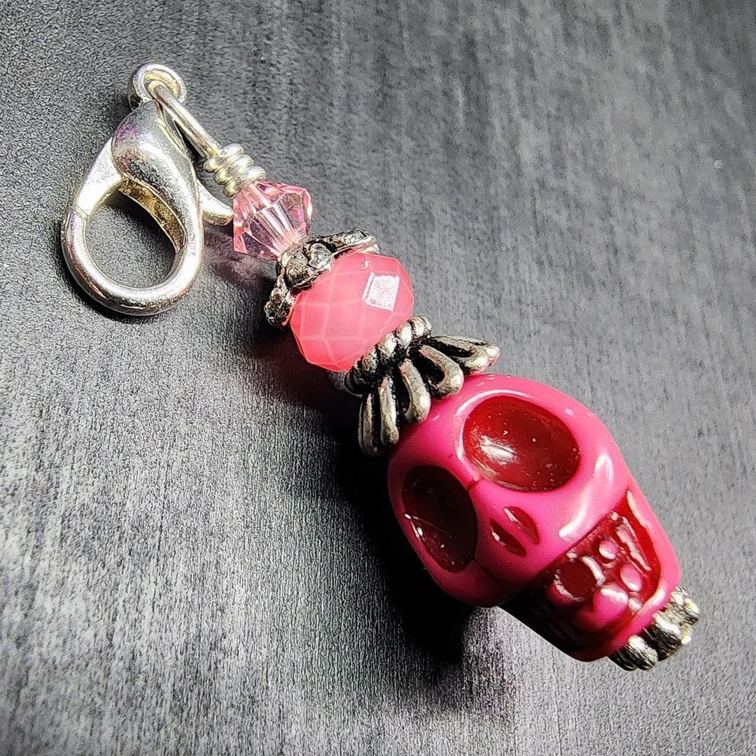 Small Pink Sugar Skull Zipper Pull Charm Fuscia Dia De Los Muertos ...