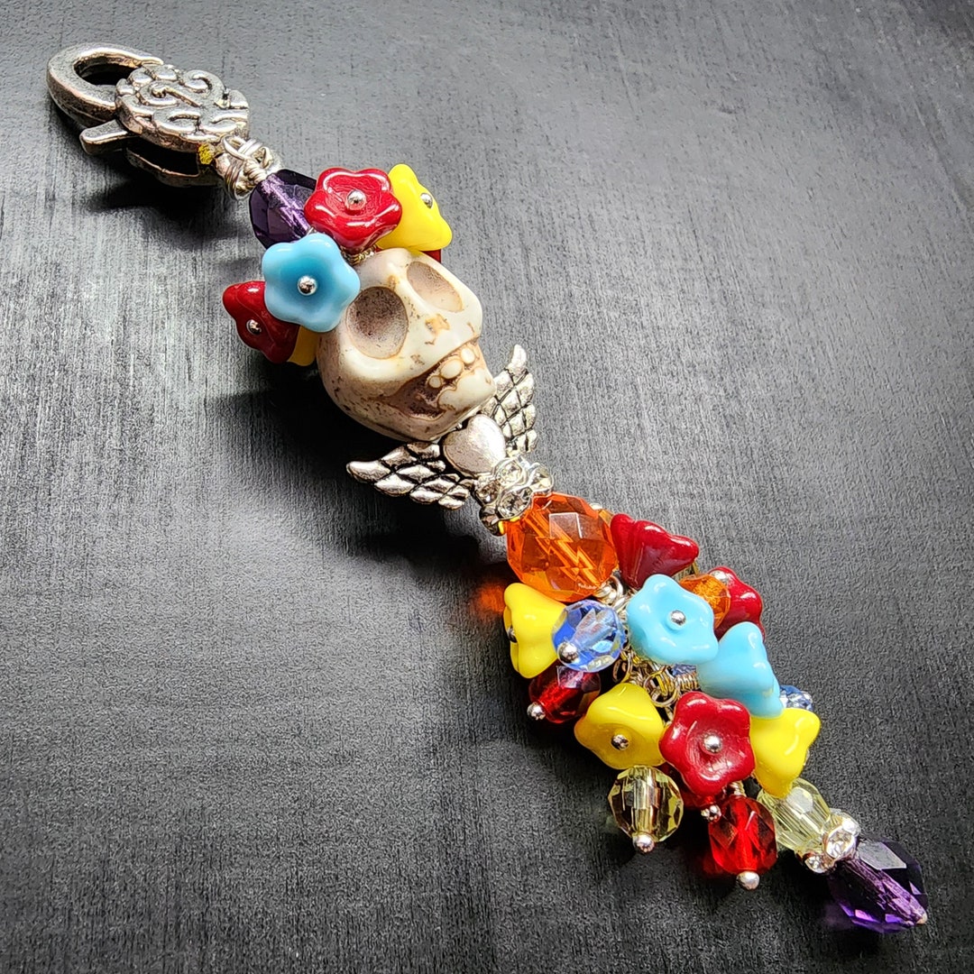 Frida Kahlo Sugar Skull Charm Dia De Los Muertos Zipper Pull Howlite ...
