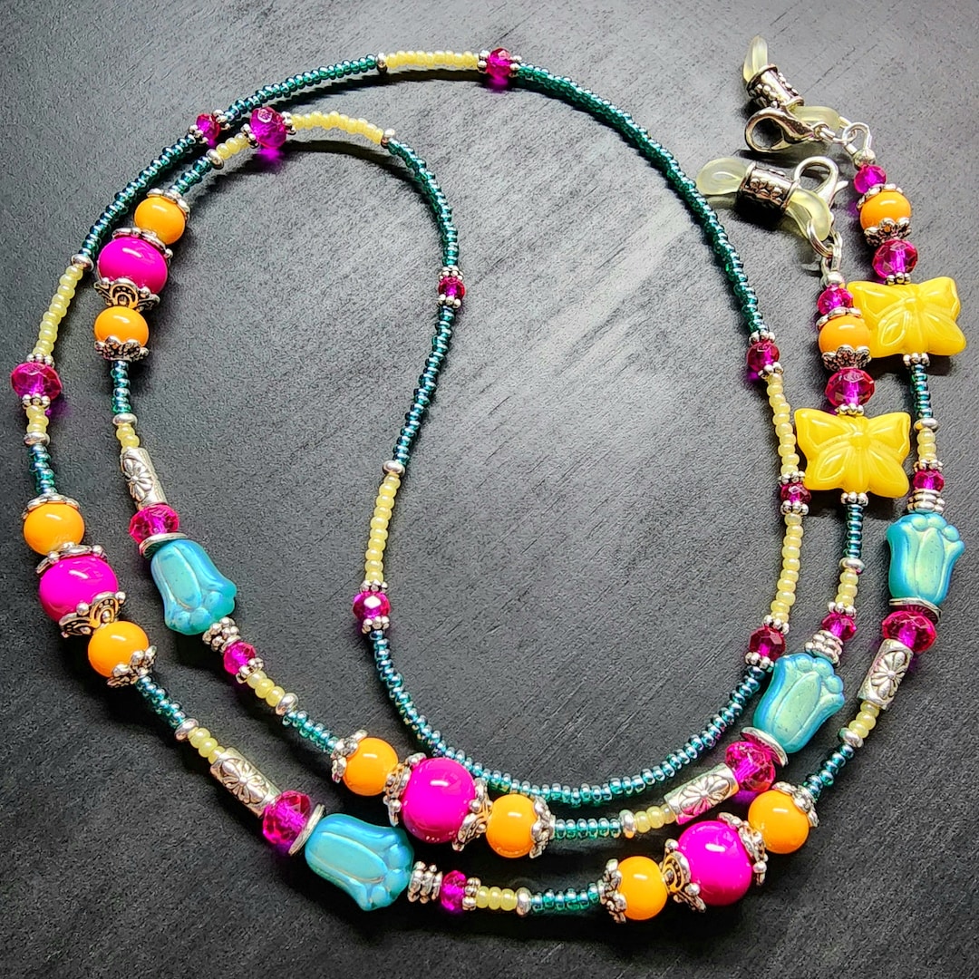 Handmade Beaded Seed Bead Eyeglass Lanyard ID Badge Key Holder Mask ...