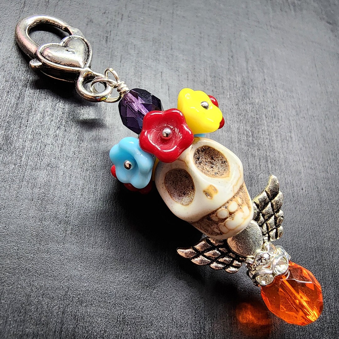 Frida Kahlo Sugar Skull Charm Dia De Los Muertos Zipper Pull Howlite ...