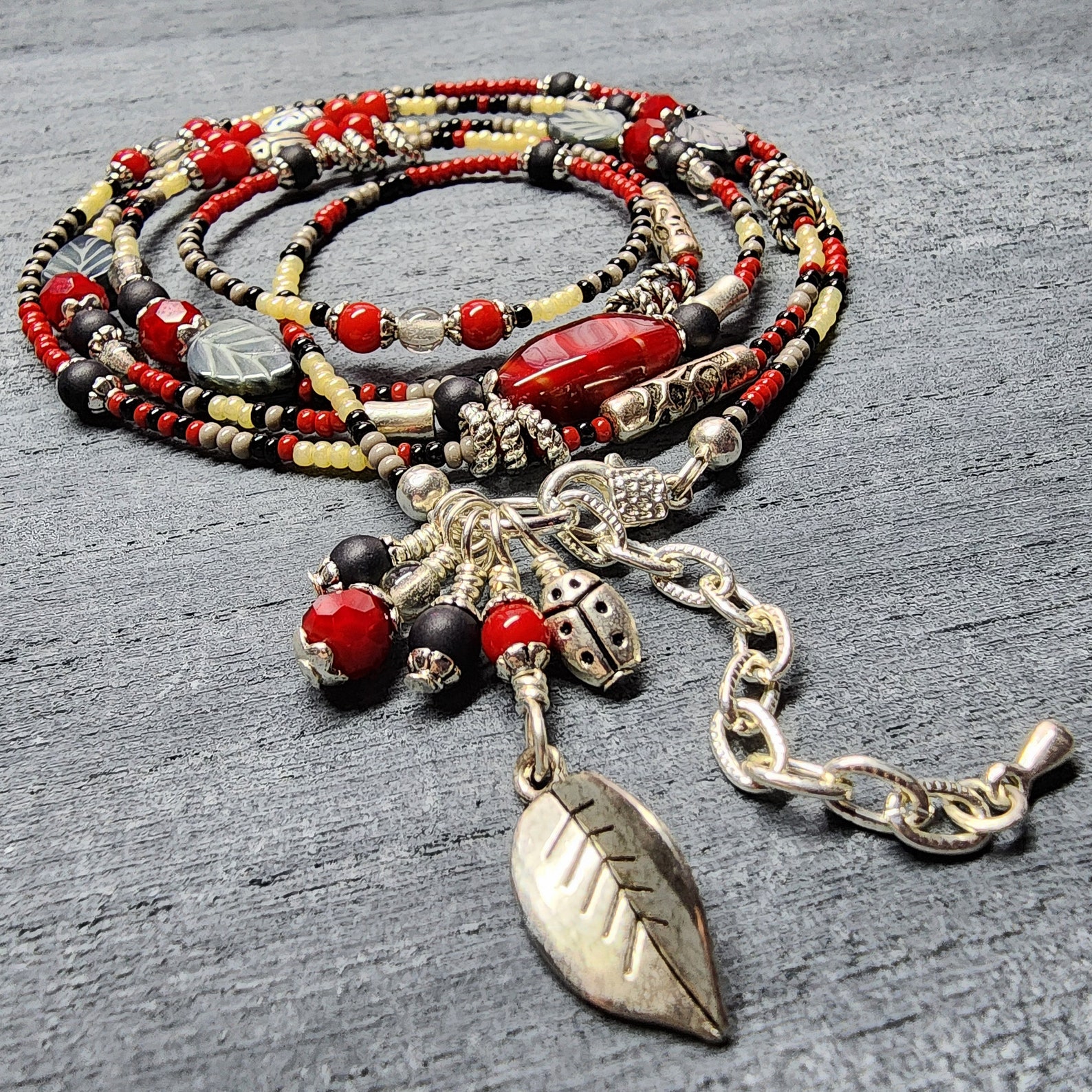 Beaded Ladybug Seed Bead Wrap Bracelet Convertible Long Necklace or ...