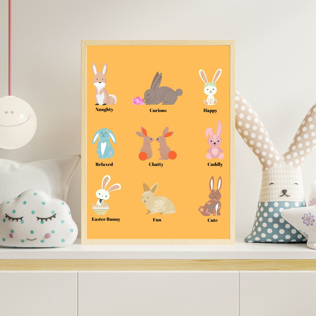 Bunny Rabbits Print, Unframed Digital Art, Rabbit Lovers Gift, Children ...