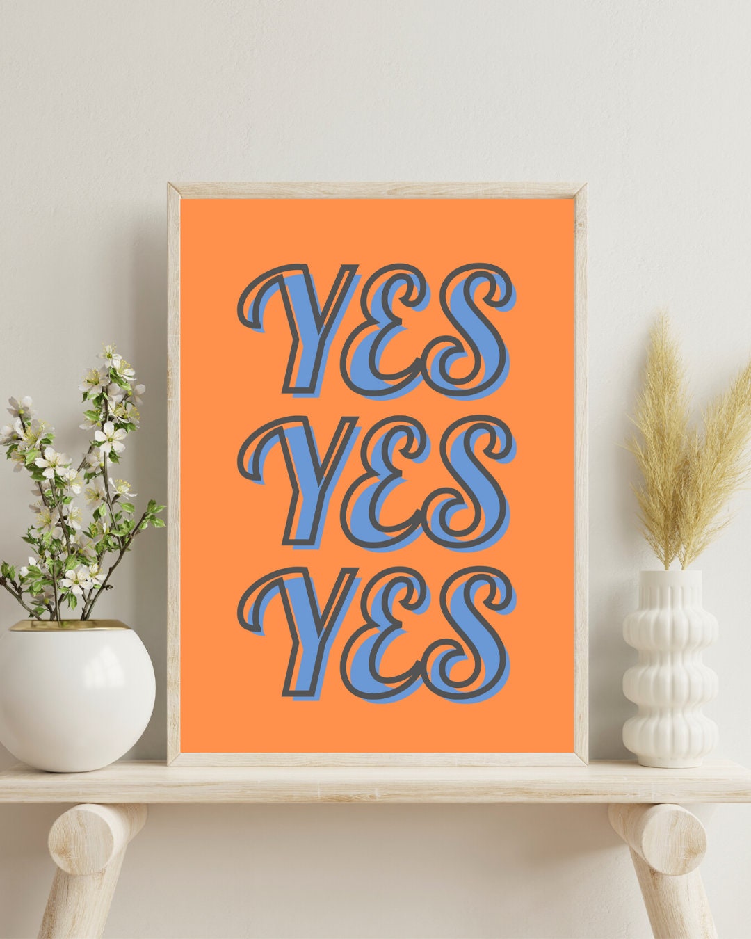 Happy Print, Inspirational Art Print, Text Wall Art, Yes Illustration ...