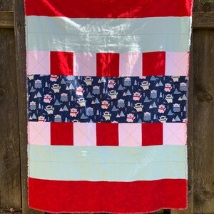 Christmas Flannel Rag Quilt ice Blue, Red and White With Dark Blue ...