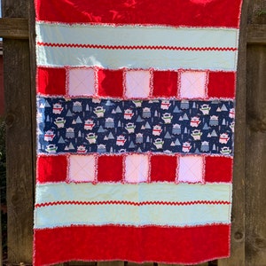 Christmas Flannel Rag Quilt ice Blue, Red and White With Dark Blue ...