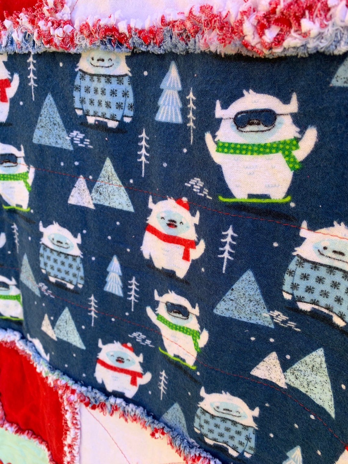 Christmas Flannel Rag Quilt ice Blue, Red and White With Dark Blue ...