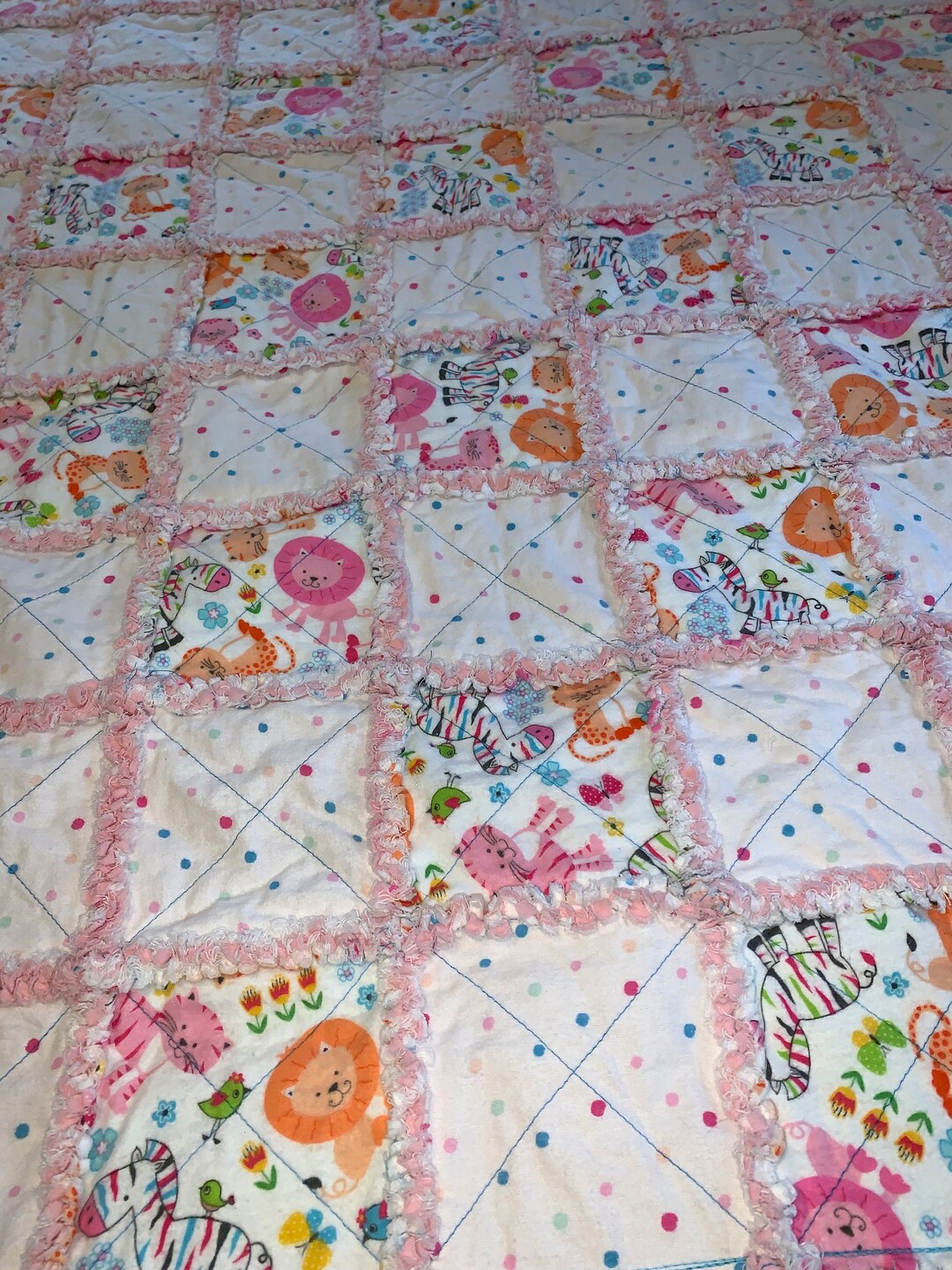 Polka Dots and Zoo Animals Rag Quilt, Zoo Animals Rag Quilt, Flannel ...