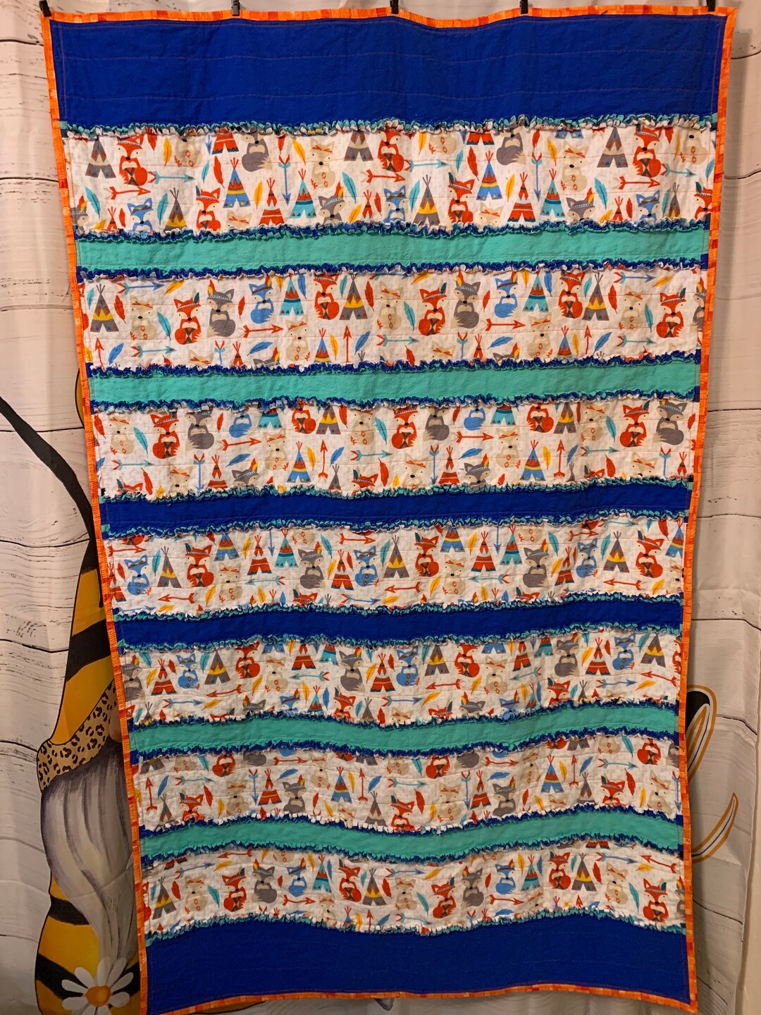 Little Indian Foxes Rag Quilt, Boys Rag Quilt, Flannel Blanket, Foxes ...