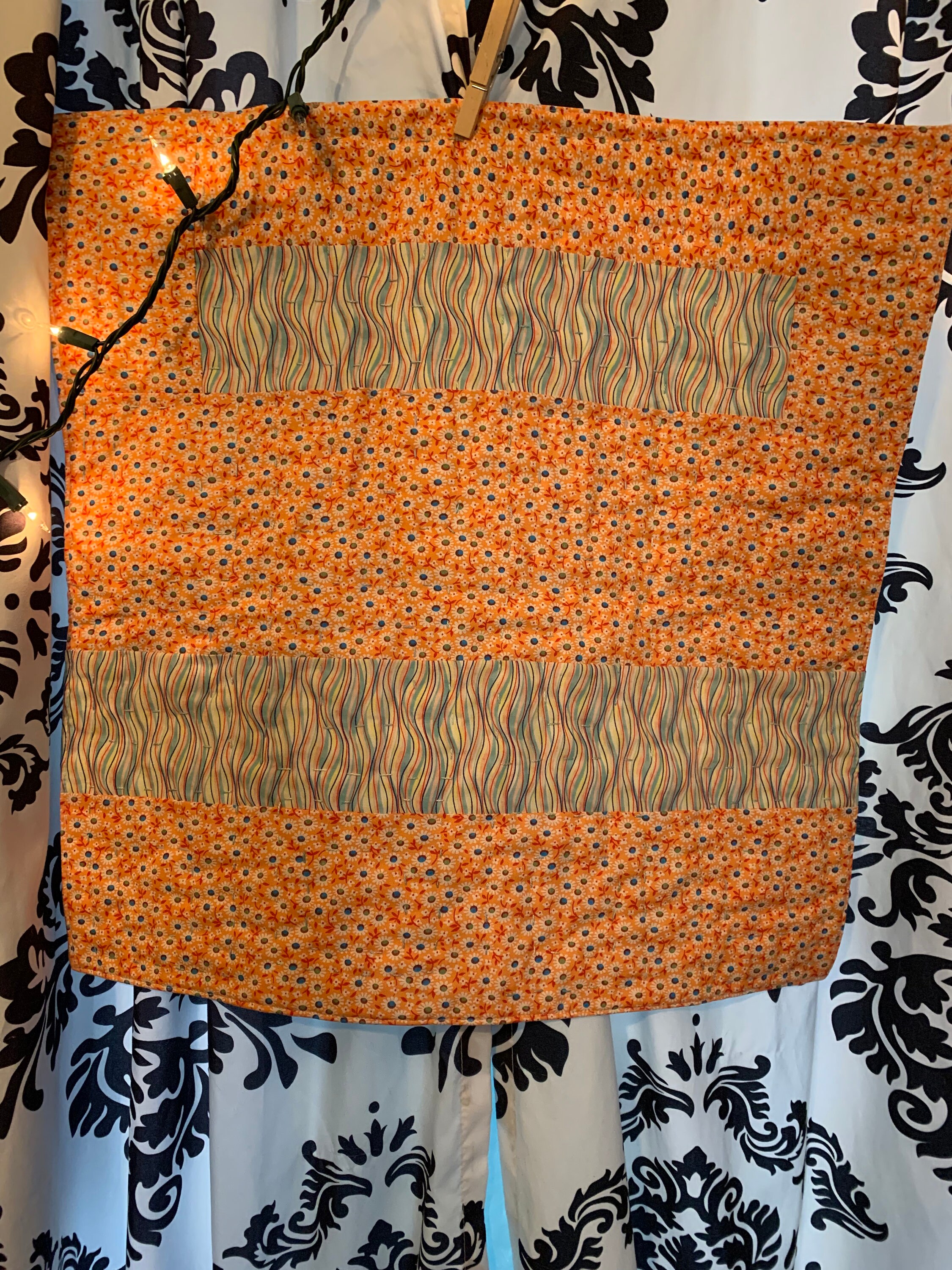 Mini Log Cabin Style Quilted Table Topper, Big Stitch Hand Sewn Table ...