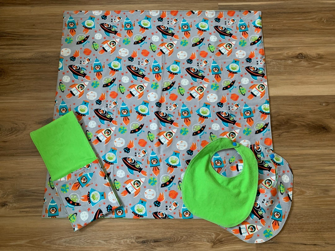 Neon Green and Gray Flannel Baby Blanket, Boy Space Theme Flannel ...